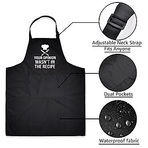 DYJYBMY Your Opinion Wasn't in The Recipe Chef Hat and Apron Set, Funny Cooking Grilling Apron Gift for Men Woman Dad Mom, Gift for Dad, Husband, Boyfriend, Chef, Adjustable Size