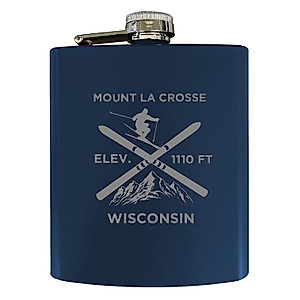 R and R Imports Mount La Crosse Wisconsin Ski Snowboard Winter Adventures Stainless Steel 7 oz Flask Navy