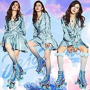 JajaHoho Roller Skates for Women, Holographic High Top Faux Leather Rollerskates, Shiny Double-row four colour mixture wheels Quad Skates for Girls and Age 8-51 Indoor Outdoor (Very Peri Blue, Size 9)