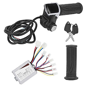 Brush Controller, 24V 500W Brush E to Bike Controller and Multifunction Thumb Throttle Grip Set with Lock Electric Quantity Display