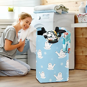 DOMIKING Cute Cartoon Baby Seal Pup Laundry Storage Basket Collapsible Organizer Laundry Hamper for Kids Room Dirty Cloth Toy Dorm Bag