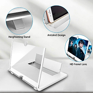 14 inch Screen Magnifier for Cell Phone 3D Magnifier Screen Enlarger for Movies,Videos,Reading,Gaming-Screen Amplifie with Foldable Phone Stand Holder. Compatible with All Smartphones-White