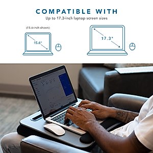 LAPGEAR Memory Foam Lap Desk with Wrist Rest and Media Slot - Large - Silver Carbon - Fits up to 17.3 Inch Laptops and Most Tablets - Style No. 91365