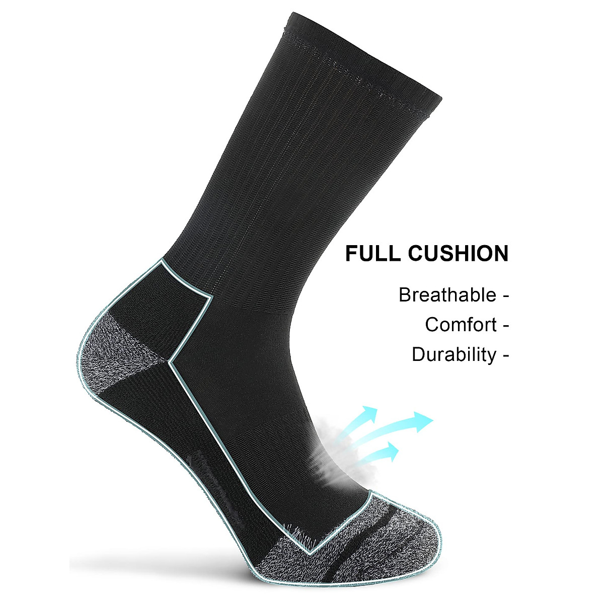 FITRELL 6 Pack Men's Athletic Crew Socks Cushioned Work Boot Socks, Black, X-Large, Shoe Size 12-15