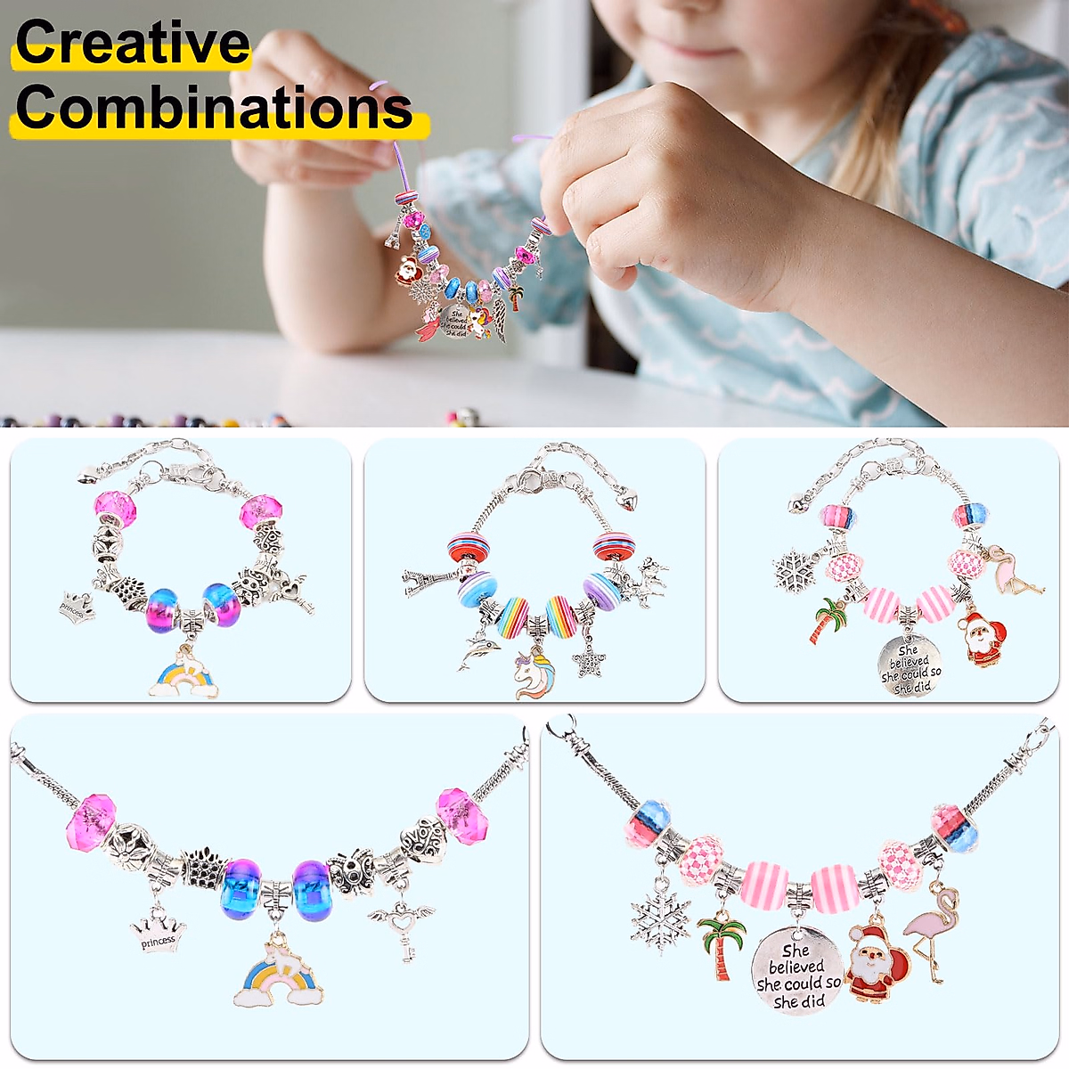 FOVRPUIB Charm Bracelet Making Kit,Toys for Girls Art Supplies Beads for Bracelets,Girls Toys Age 6-8 Years Old Friendship Bracelet Kit with Rings,Kids Toys for 6 7 8 9 Year Old Girls