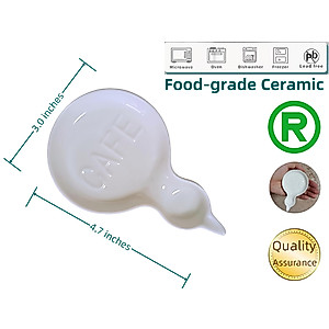 Coffee Spoon Rest for Coffee Bar Accessories, Small Spoon Rest for Coffee Station, Ceramic Tea Spoon Rest Tea Spoon Holder Teaspoon Rest (White, CAFE Pattern)