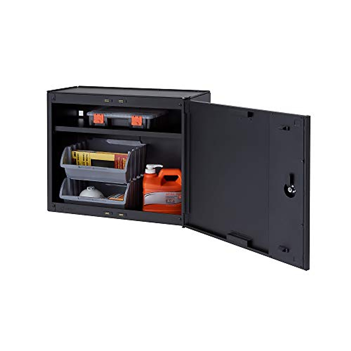 TRINITY 24 Inch Garage Storage Cabinet, 22 Gauge Steel, Wall-Mount, Adjustable Shelf and Reversible Door for Tools, Cleaning Supplies, and More, Black
