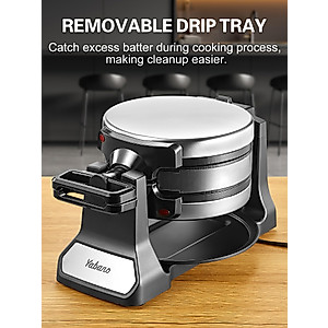Belgian Waffle Maker, Classic Rotating Waffle Iron with Nonstick Plates, Removable Drip Tray and Cool Touch Handles, Double Flip Waffle, Rotating Belgium Waflera Maker by Yabano, Brushed Stainless