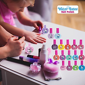 Hello Kitty Non-Toxic Water-Based Peel-Off Nail Polish Set with Glittery, Shimmery & Opaque Colors for Girl Kids Ages 3+, Perfect for Parties, Sleepovers & Makeovers, 18 Pcs