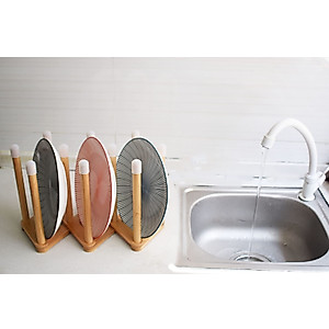 Cyauatt Bamboo Retractable Bottle Drying Rack Cup Dish Drying Rack,Sports Water Bottle and Mug Drainer Stand, Plastic Bag Dryer Rack and Multifunctional Drying Rack for Kitchen Countertop