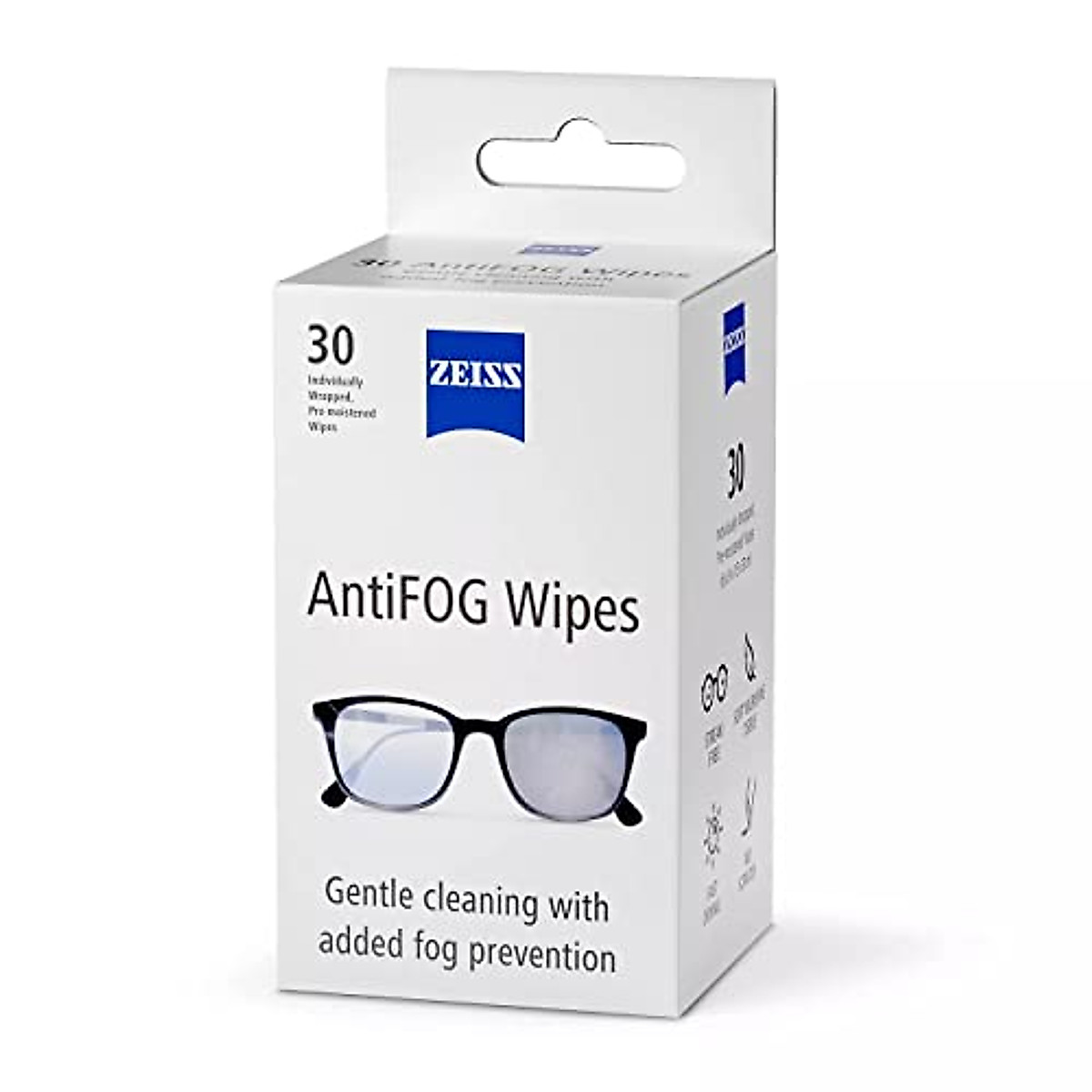 ZEISS Anti-Fog Lens Wipes, Pre-Moistened, Individually Wrapped Defogger Wipes for Coated Lenses, Binoculars, Scopes, Cameras, and Glasses, 30 Count