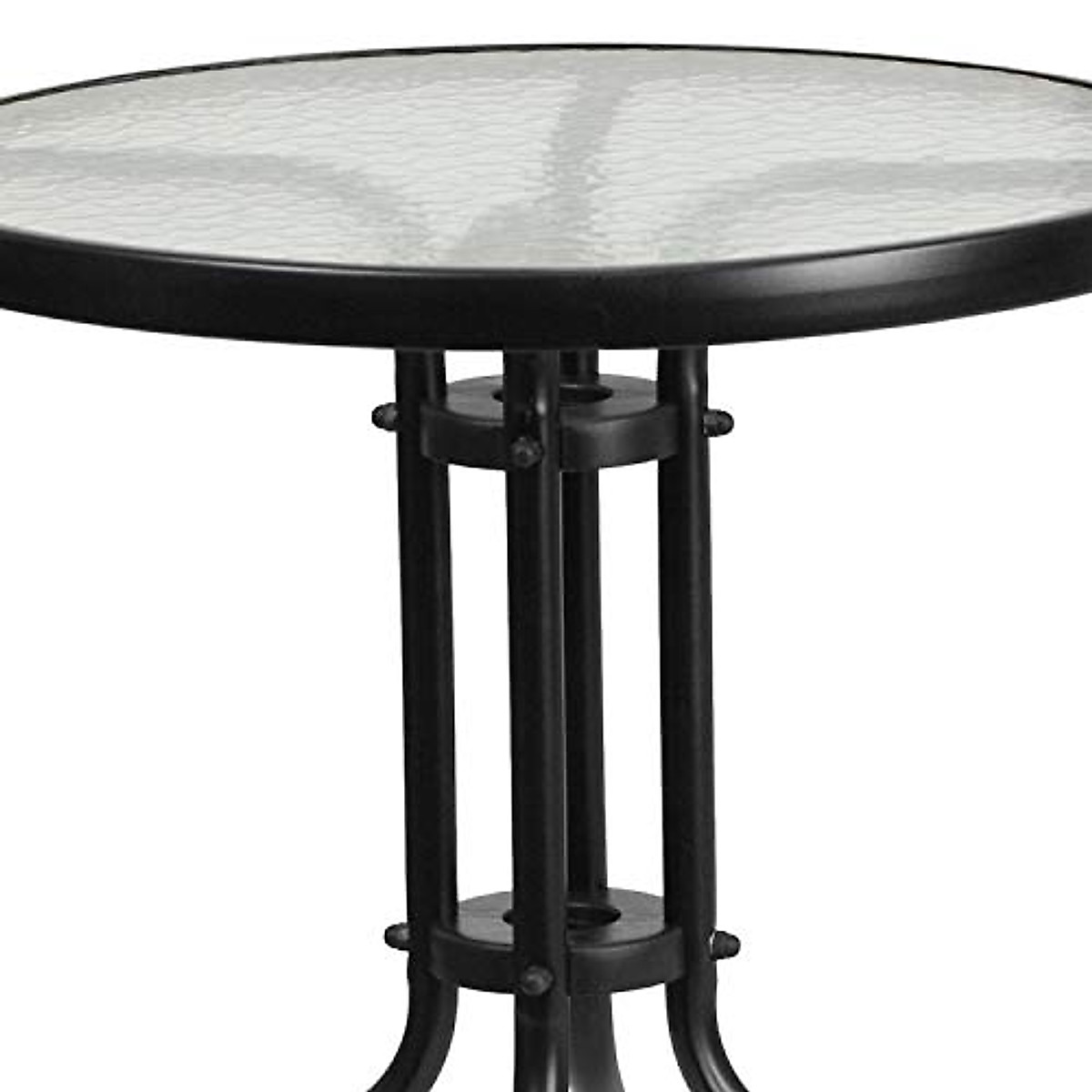 Flash Furniture 23.75'' Round Glass Metal Table with 2 Black Rattan Stack Chairs