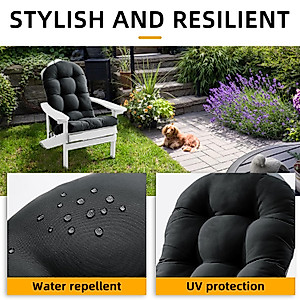 FILUXE Adirondack & Rocking Chair Cushion, High Back Patio Cushions - Waterproof Solid Tufted Pillow, Indoor/Outdoor Pads with Ties, Fade-Resistant & Seasonal All Weather Replacement (Deep Gray, 1)