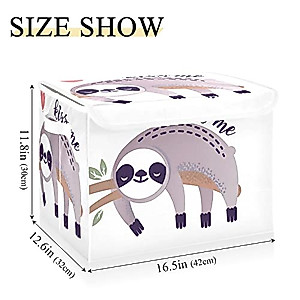 Sloth Heart Storage Bins with Lids for Organizing Lidded Home Storage Bins with Handles Oxford Cloth Storage Cube Box for Bed Room