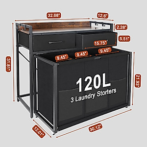 Laundry Sorter with wheels, Laundry Hamper 3 Section with shelf - 3 × 10.5 Gal (120L) Capacity, Laundry Basket with Drawers for Clothes-1 Storage Shelf, Laundry Organizer for Laundry Room, Bedroom