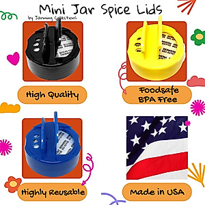 Jarming Collections 4 Oz Miniature Storage Jar Spice Lids - Plastic Pour & Shaker Lids For Miniature Storage Jars - Fits 4 oz Miniature Storage Jars - 48mm - Made in the USA (12 pcs., Black)