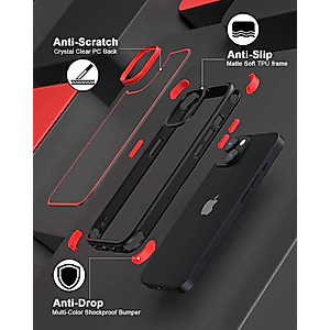 Mobnano Crystal Clear Case for iPhone 14 & iPhone 13, with Multicolor Protective Shockproof Bumpers [Not Yellowing] Slim Hard PC Back Cover for Men Women (Black/Red)