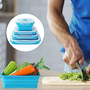 Zhehao Set of 8 Silicone Food Storage Containers Collapsible Storage Containers Collapsible Bowls with Lids Reusable Foldable Bento Lunch Box for Meal Prep Freezer Microwave, 4 Sizes (Blue)