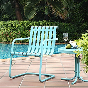Crosley Furniture Gracie 3-Piece Retro Metal Outdoor Conversation Set with Side Table and 2 Chairs - Caribbean Blue