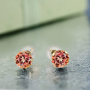 Gem Stone King 14K Yellow Gold Ecstasy Mystic Topaz 4-Prong Stud Earrings For Women (1.90 Cttw, Round Cut 6MM)