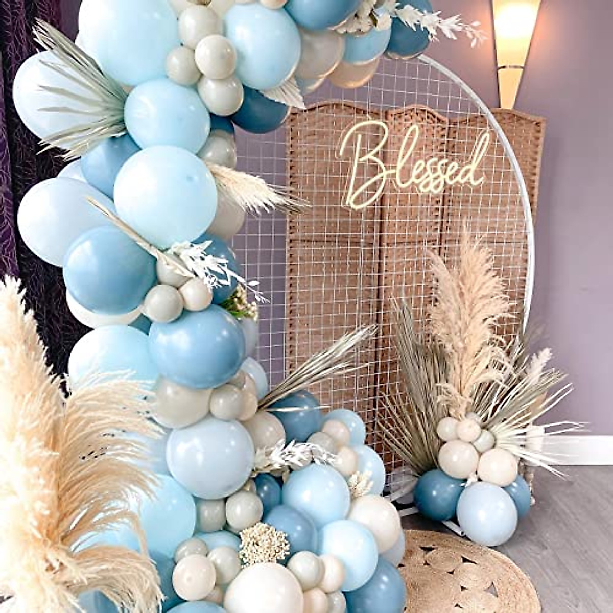 Dusty Blue Balloon Garland Arch Kit,152PCS Slate Blue Macaron Blue Metallic Chrome Gold White Sand Birthday Balloons for Baby Shower Bridal Shower Boho Wedding Party Backdrop Decoration