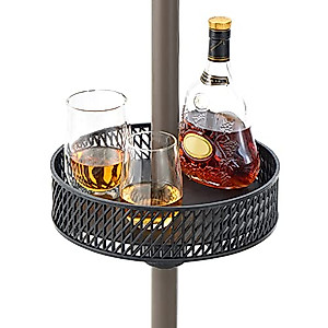 JEAREY 13” Patio Umbrella Table Tray for Beach Umbrella, Portable Round Table Tray with Umbrella Hole for Beach Patio Garden Poolside, Black…