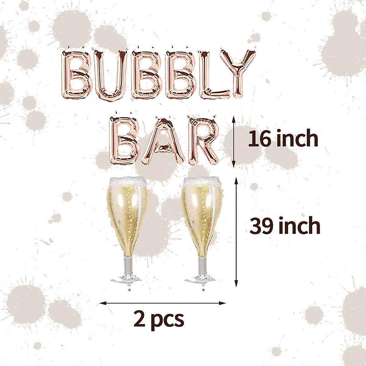 AnnoDeel 16inch BUBBLY BAR Letter Foil Balloons, Rose Gold Letter Balloons and 2pcs Champagne Glass Mylar Balloons for Bridal Shower Engagement Party Banner Wedding Graduation Party Supplies