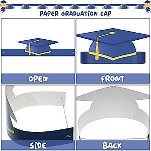 Tenare 40 Pcs Paper Graduation Crown Adjustable Paper Hats Graduation Cap with 40 Elastic String for Grad Party(Blue)