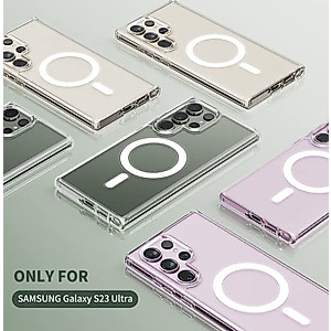 ANNGELAS Magnetic Phone Case Compatible with Samsung Galaxy S23 Ultra – Shockproof Clear Cell Phone Case Works with Wireless Charging, MagSafe Card Wallet – Sleek Protective Case – Mag Safe Case