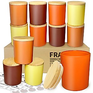 SUPMIND 12 Pack Glass Candle Jars-10oz Fall Empty Candle Jars with Bamboo Lids and Sticky Labels, Bulk Candle Jars for Making Candles Containers - Dishwasher Safe