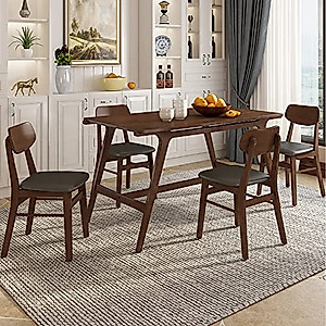 LCH 5 Pieces, Kitchen Faux Leather Chairs, Mid-Century Style Dining Table Set for 4 Persons, Easy to Clean and Assemble (Brown)