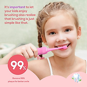 Elifloss Kids Electric Toothbrushes, 2 Modes with Memory, 2 Min Timer, Fun&Easy Clean, IPX7 Waterproof Rechargeable Kids Toothbrush for Age 3-12 with 3 Dupont Soft Bristles, Pink