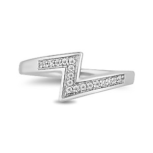 Jewelili Enchanted Disney Fine Jewelry I Rock Sterling Silver and Black Rhodium 1/4 cttw Diamond Disney Cruella Live Action Stack Ring, Size 9