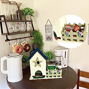 ECOGREDA Tea Bag Organizer for Tea Box, Fun Housewarming Gift,Wooden Tea Bag Holder with Garden, Tea Storage for Tea Bags, Sugar, Sweeteners and Small Items