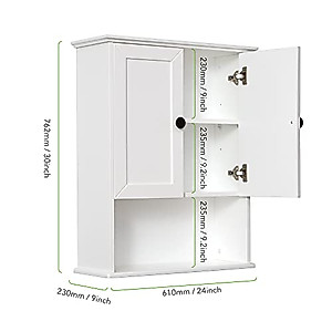 OONNEE White Bathroom Wall Cabinet 24x30 Inch Over Toilet Storage Cabinet Wall Mounted Wooden Bathroom Medicine Cabinet with Adjustable Shelf, 2-Door Wall Hanging Cabinet, Metal Handle, Soft Hinge