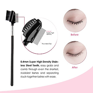 Chrontier Eyelash Brush Eyebrow Brush Spoolie Brush Eyelash Resuable Dual Comb Stainless Steel Teeth Mascara Applicator Makeup Tool Eyebrow Eyelash for Women