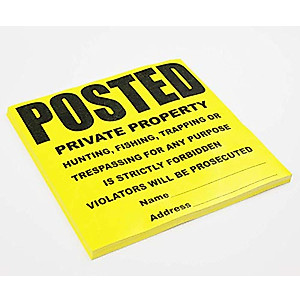 WristCo Posted Sign Yellow Private Property for outdoors - 11" x 11" 100 per Pack weatherproof tear-resistant Tyvek high visibility for warning no trespassing hunting fishing trapping