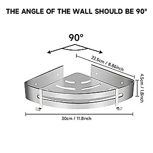Shower Corner Shelf, Bathroom Shelves, Rustproof Thickened Aluminum , Wall Mounted No Drilling Triangle Shower Caddy Basket with Hook, Bathroom Shelf Organiser for Bathroom Kitchen ( 1 Pack, Silver )