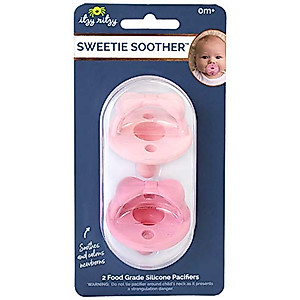 Itzy Ritzy Silicone Pacifiers for Newborn - Sweetie Soother Pacifiers Feature Collapsible Handle & Two Air Holes for Added Safety; for Ages Newborn and Up, Set of 2 in Light Pink & Dark Pink