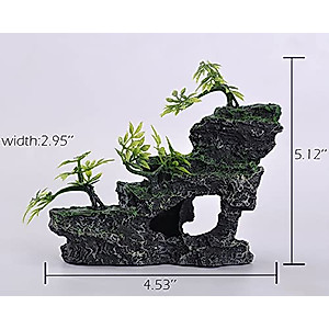 IBWell Aquarium Ornament Rock Cave Landscape Artificial Mountain View Stone with Moss Tree Fish Tank Decoration (#Hill A)