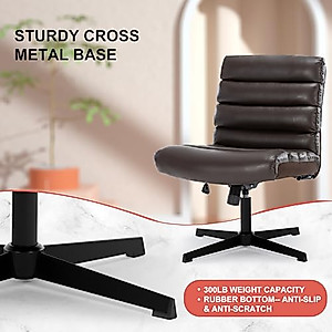 Home Office Desk Chair PU Leather, Excutive Computer Chair No Wheels Modern Office Chair for Bedroom, Game, Study, Brown