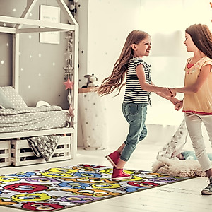 Machine Washable Educational Space Numbers Design Non-Slip Rubberback 5x7 Kid's Area Rug for Playroom, Kid's Room, Bedroom, 5' x 6'6", Navy