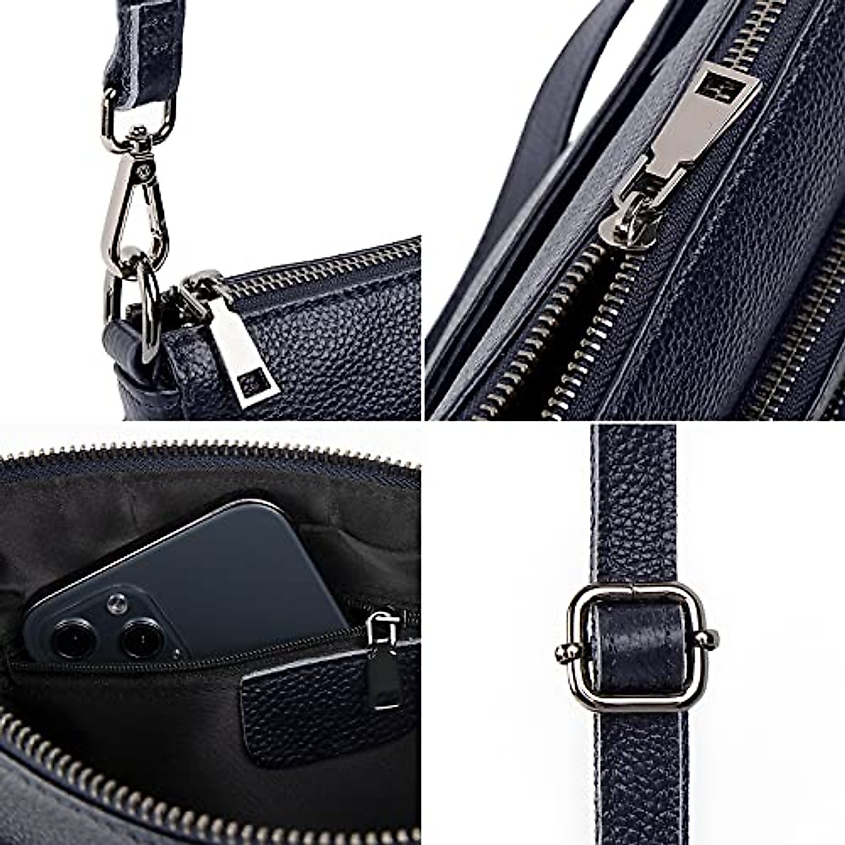Pearl Angeli Crossbody Bags for Women Genuine Leather Shoulder Bag Multi-Pocket Messenger Bag Ladies Handbag Purse Royalblue