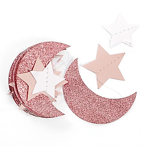 Pink Rose-Gold Moon-Star Party-Decorations Garland - 52Ft Twinkle Little Star Hanging Decoration Streamers Banner, Eid Ramadan Mubarak Decoration Birthday Wedding Baby Shower Party Decor Panduola