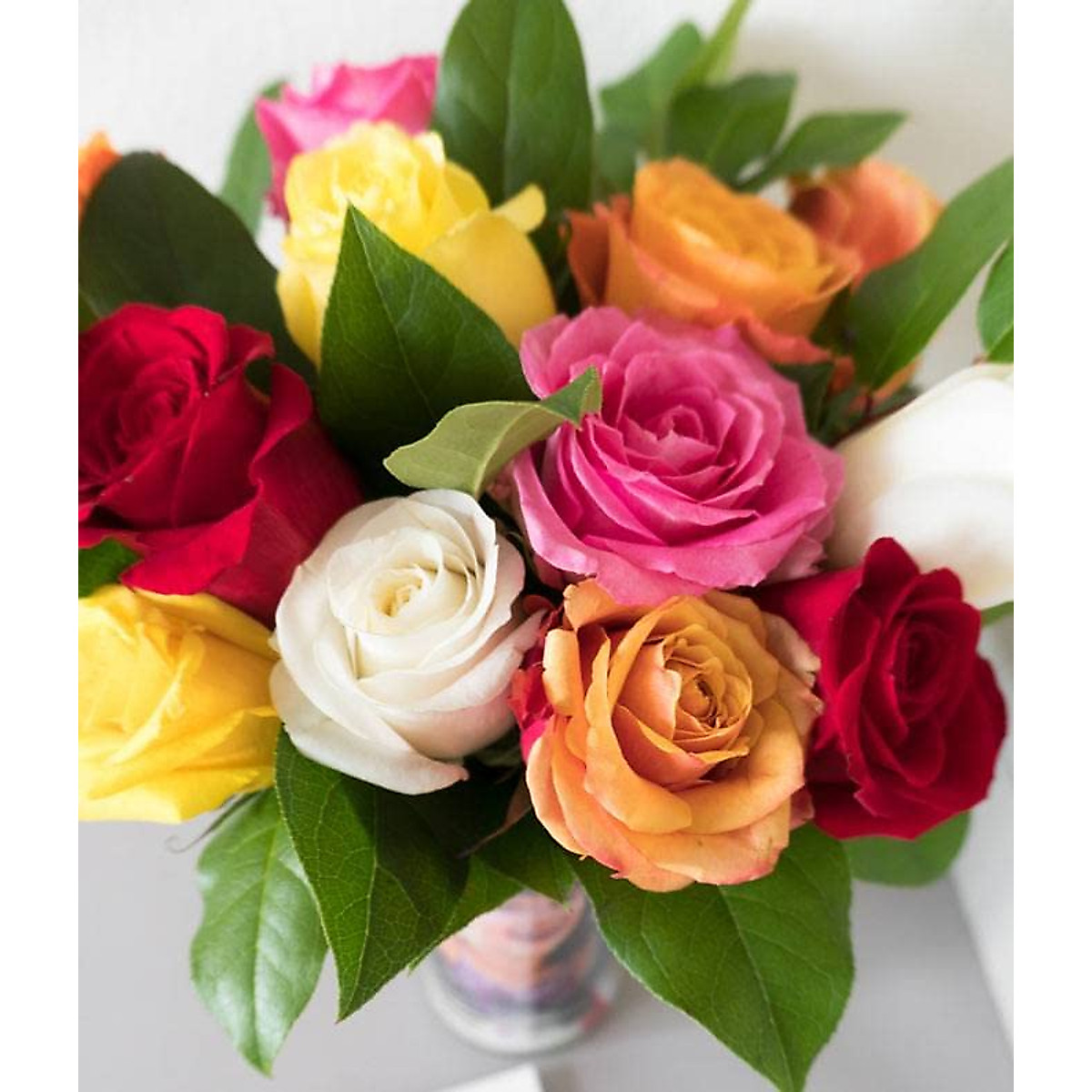 From You Flowers - One Dozen Rainbow Roses with Free Vase (Fresh Flowers)