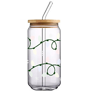 Color Changing Christmas Lights Cute Glass Cup, Winter Iced Coffee Glass Holiday Season Gift, Christmas Themed Gift for Women Cup Glass Tumbler