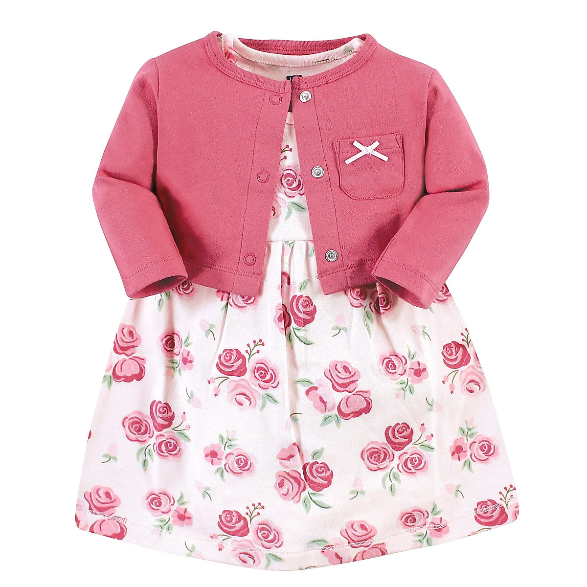 Hudson Baby unisex baby Hudson Infant and Toddler Girl Cotton Cardigan Set, Blush Rose Casual Dress, Blush Rose, 3-4T US