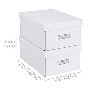 Bigso Karin Collapsible Storage Box | Photo Storage Box with Labelframe for Identification | Simple Assembly without Tools | Decorative Storage Boxes with Lids | 8.9″ x 12.4″ x 5.4″ | 2 Pack | White