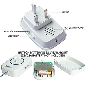 Wireless Doorbell kit, Plug-in Receiver, Waterproof Push Button with 1000 feet Operating Range, 5 Volume Levels, 60 Chimes, LED flash & CD Sound For Home/Office/Classroom Use (1x1 White)