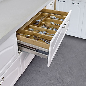 konfuny Bamboo Kitchen Drawer Organizer for Utensils Silverware Holder- Perfect Size Adjustable Cutlery Tray,Drawer Dividers for Flatware and Kitchen Utensils(6-8 Slots)